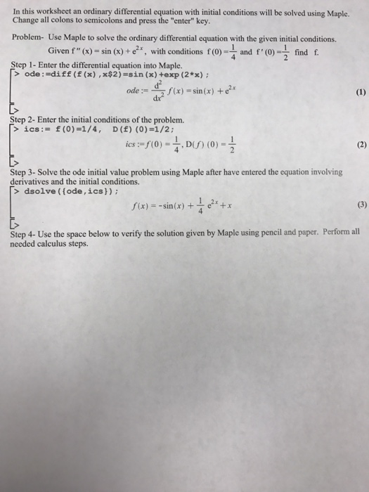 Solved In this worksheet an ordinary differential equation | Chegg.com