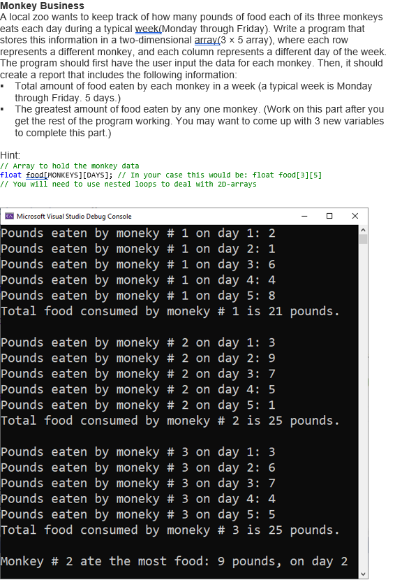 Solved Monkey Business A local zoo wants to keep track of | Chegg.com