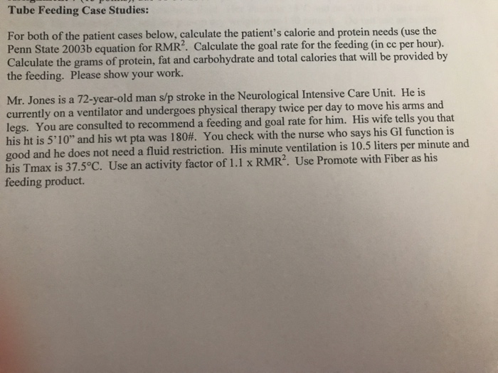 Tube Feeding Case Studies: For both of the patient | Chegg.com