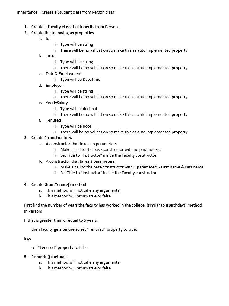 Inheritance - Create a Student class from Person | Chegg.com