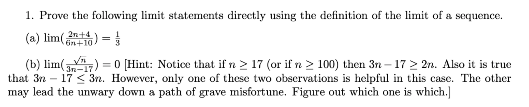 Solved 1. Prove the following limit statements directly | Chegg.com