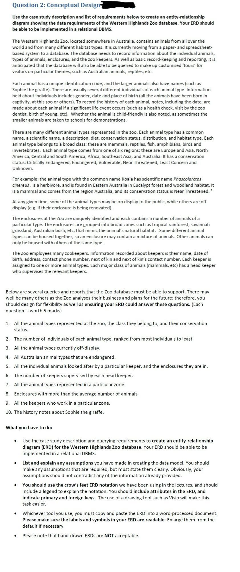 Solved Question 2: Conceptual Designe Use the case study | Chegg.com