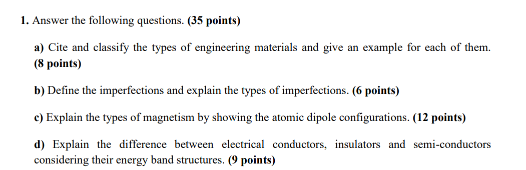 Solved 1. Answer the following questions. (35 points) a) | Chegg.com