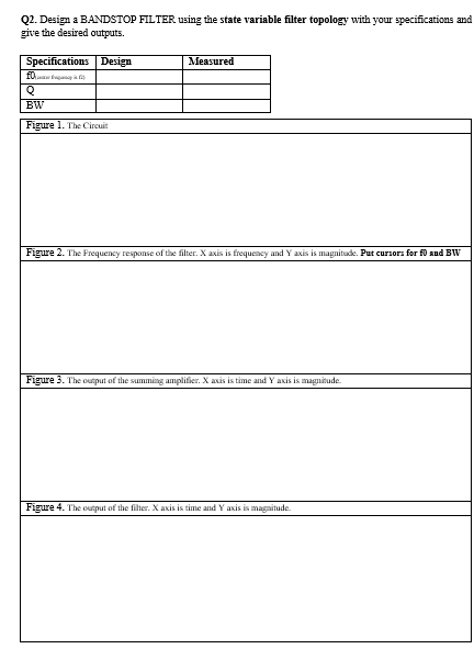 Solved Q2. Design a B.ANDSTOP FILTER using the state | Chegg.com