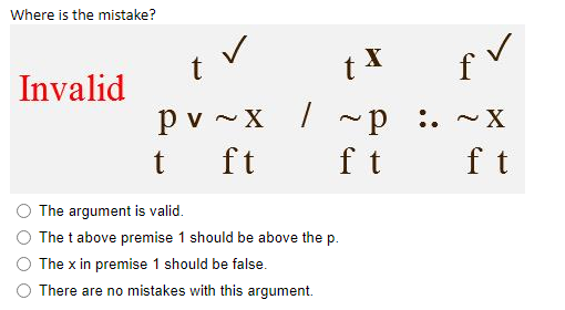 Where is the mistake? Invalid The argument is valid | Chegg.com