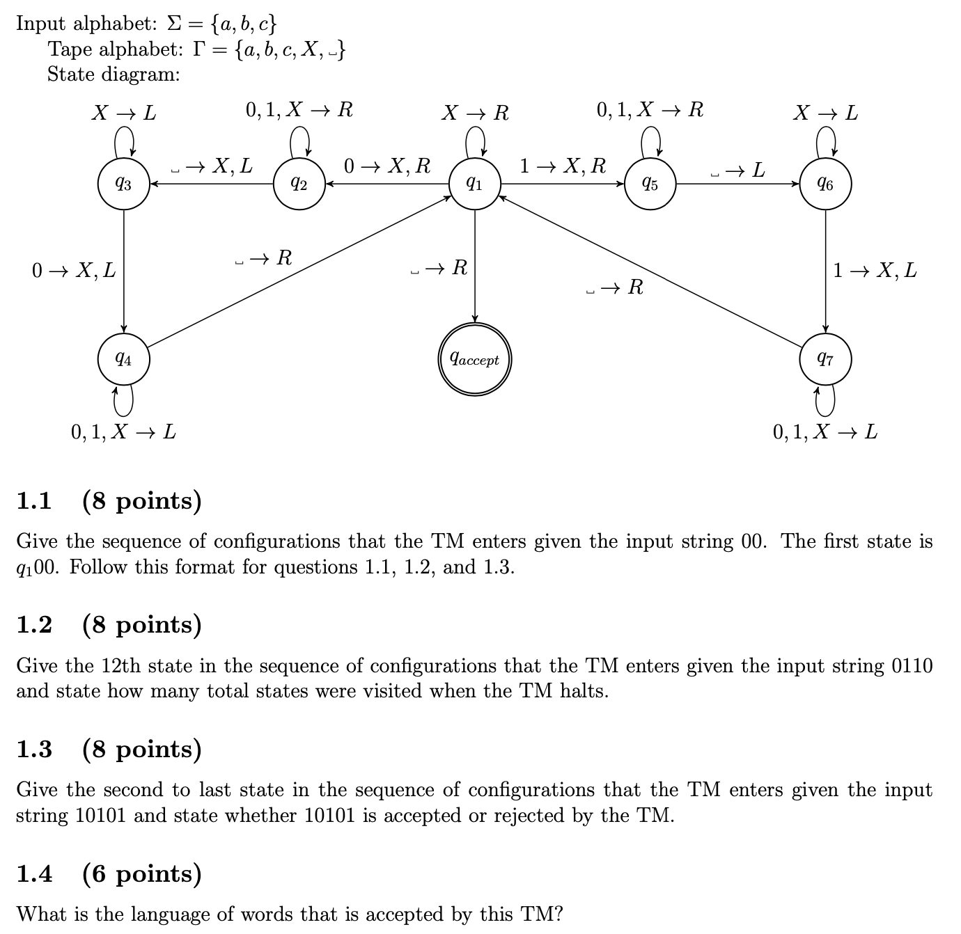 Solved Input alphabet: E = {a,b,c} Tape alphabet: I = | Chegg.com