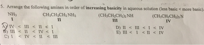 Solved Arrange the following amines in order of increasing | Chegg.com