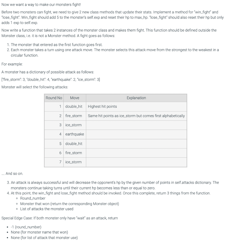 Solved class Monster(): def __init__(self, name, hp=20): | Chegg.com