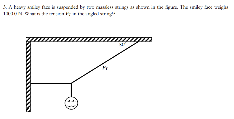 Solved a heavy smiley face is suspended by two massless | Chegg.com