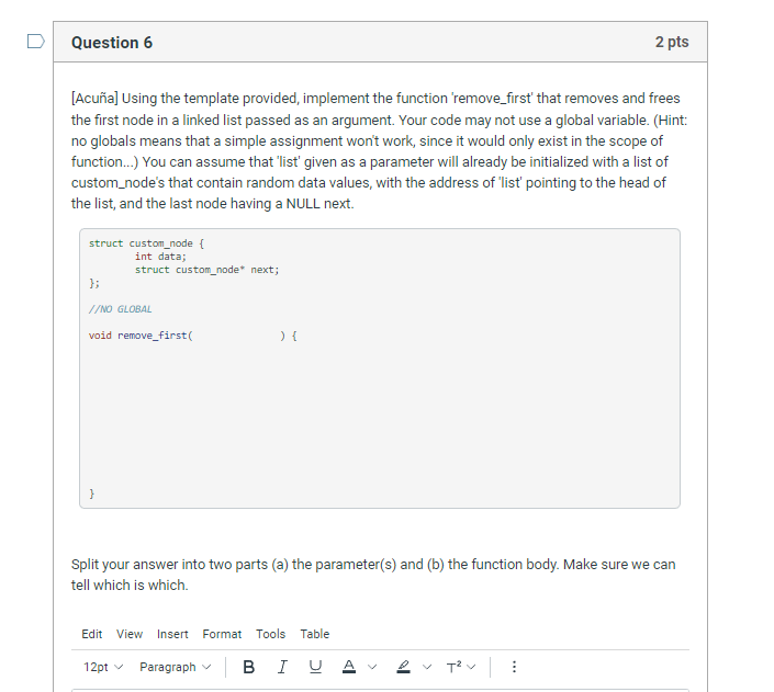 Solved [Acuña] Using the template provided, implement the | Chegg.com