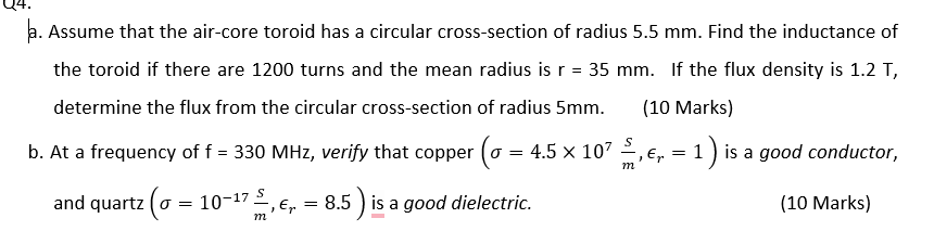 Solved a. ﻿Assume that the air-core toroid has a circular | Chegg.com
