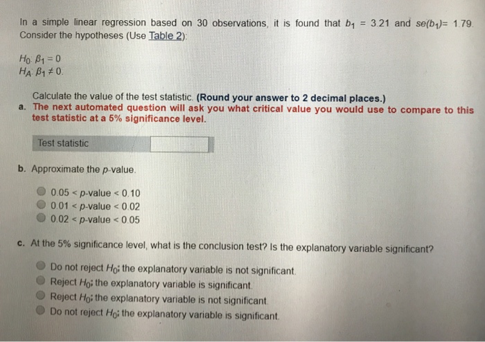 Solved In a simple linear regression based on 30 | Chegg.com