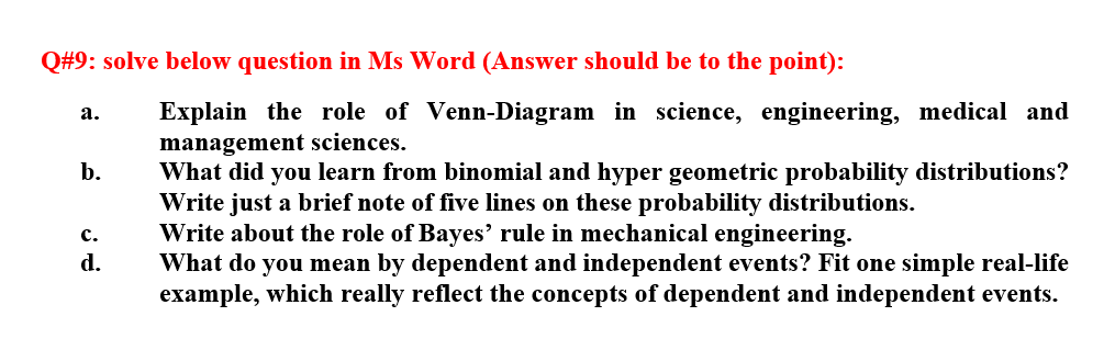 Solved a. Q#9: solve below question in Ms Word (Answer | Chegg.com