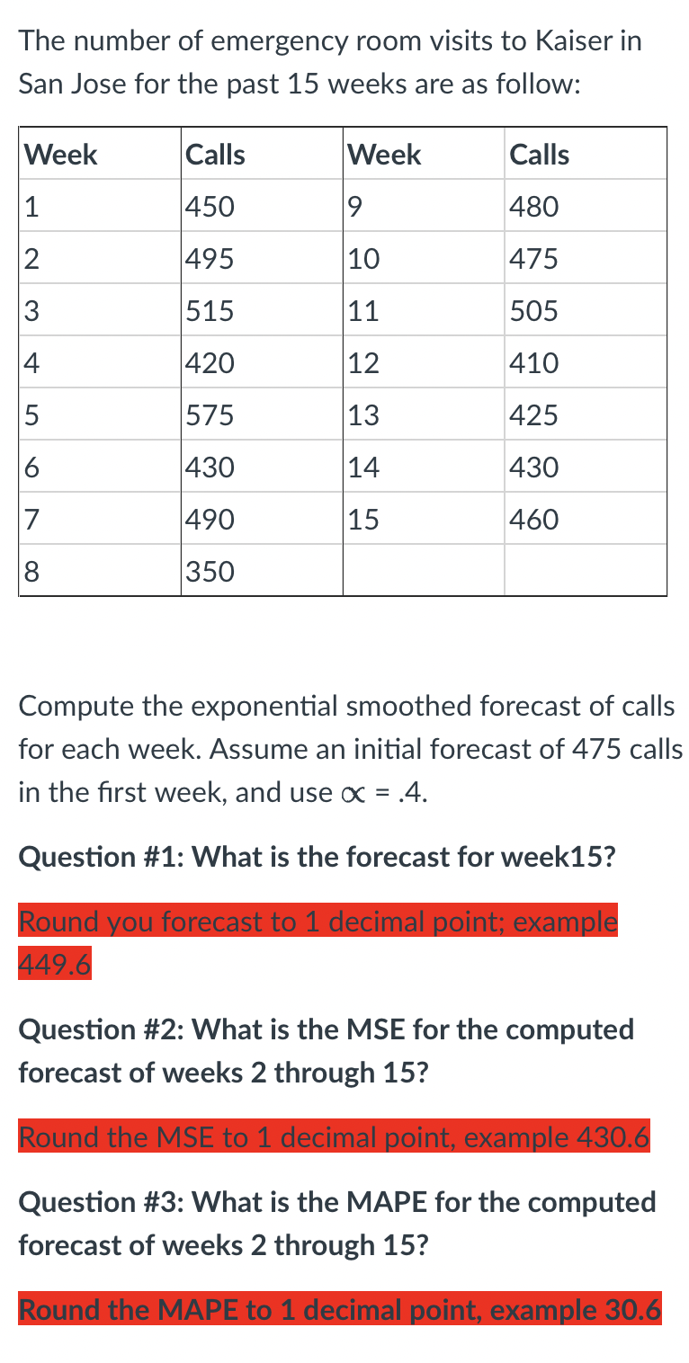 Solved The number of emergency room visits to Kaiser in San | Chegg.com