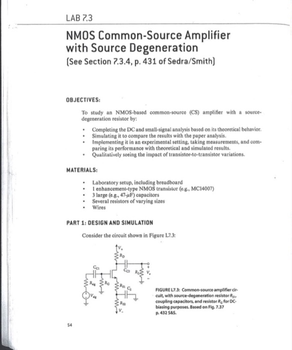 Solved LAB 73 NMOS Common-Source Amplifier with Source | Chegg.com