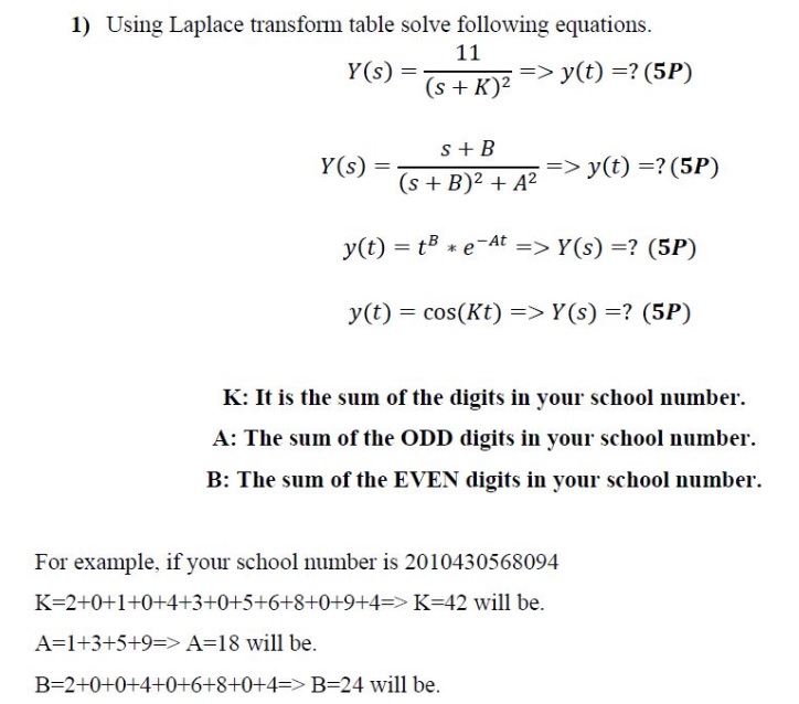 1) Using Laplace transform table solve following | Chegg.com