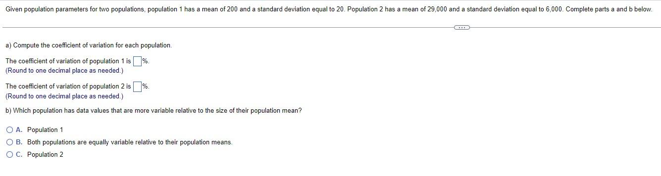 Solved Given population parameters for two populations, | Chegg.com