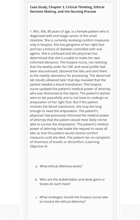 Solved Case Study, Chapter 3, Critical Thinking. Ethical | Chegg.com
