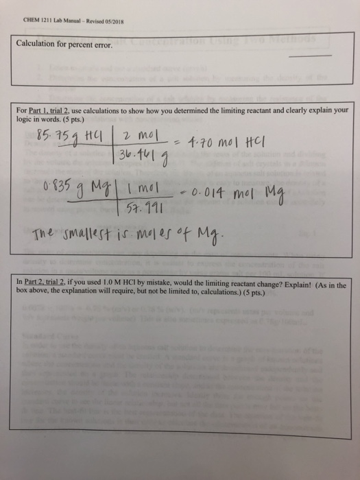 CHEM 1211 Lab Manual - Revised 05/2018 Standard | Chegg.com