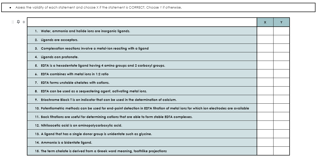 Solved - Assess the validity of each statement and choose X | Chegg.com