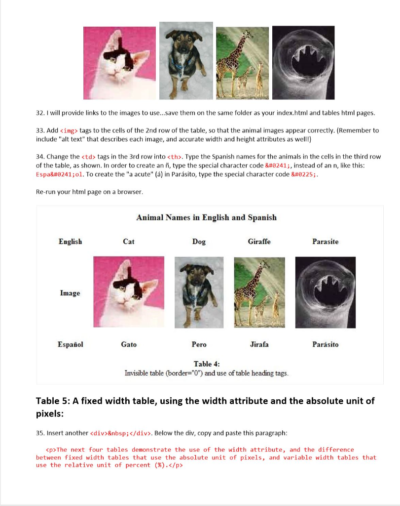 Solved: HTML Exercise: Tables 1 Lab Assignment Overview: I... | Chegg.com