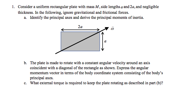 Solved 1. Consider a uniform rectangular plate with mass M, | Chegg.com