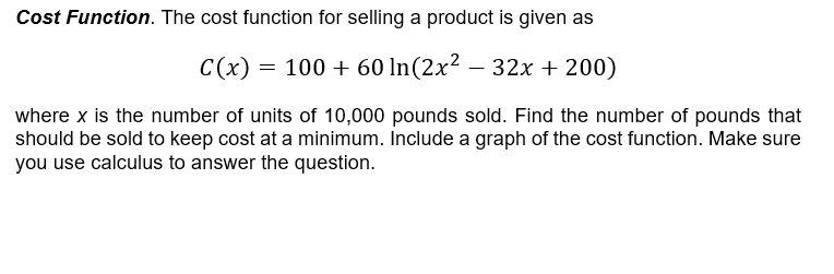 Solved Cost Function. The cost function for selling a | Chegg.com