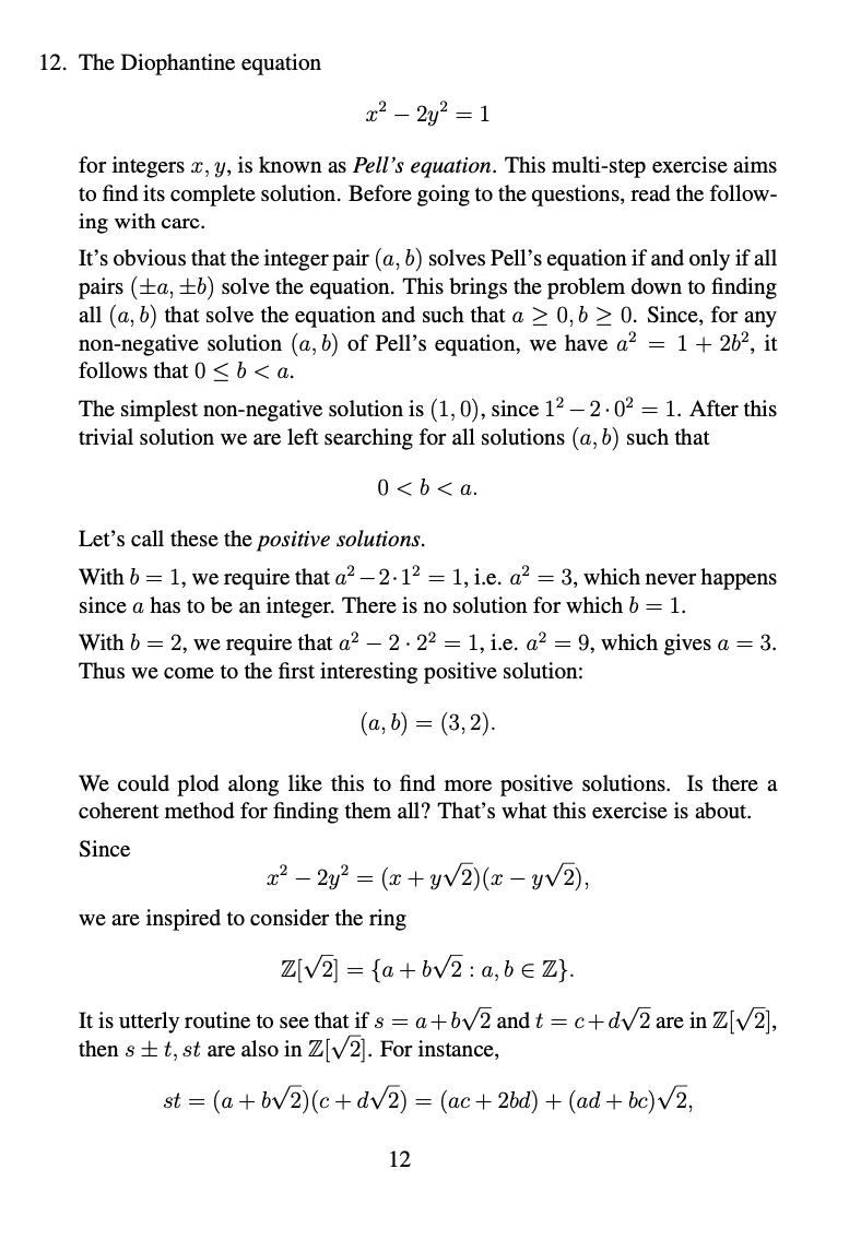 Solved 12. The Diophantine equation x2−2y2=1 for integers | Chegg.com