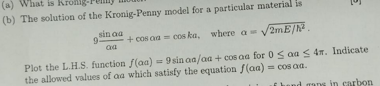Solved (b) The solution of the Kronig-Penny model for a | Chegg.com