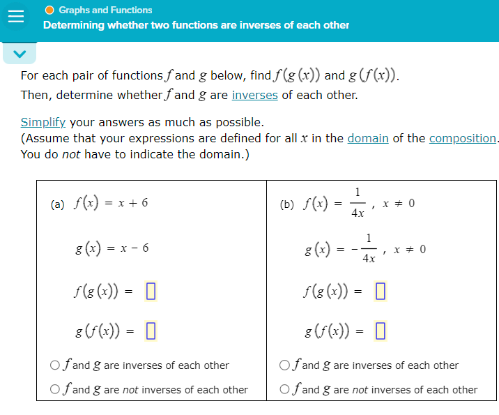 Solved For each pair of functions f and g below, find | Chegg.com