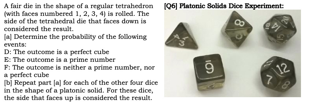 Solved [Q6] Platonic Solids Dice Experiment: A fair die in | Chegg.com