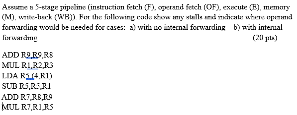 Solved Assume a 5-stage pipeline (instruction fetch (F), | Chegg.com