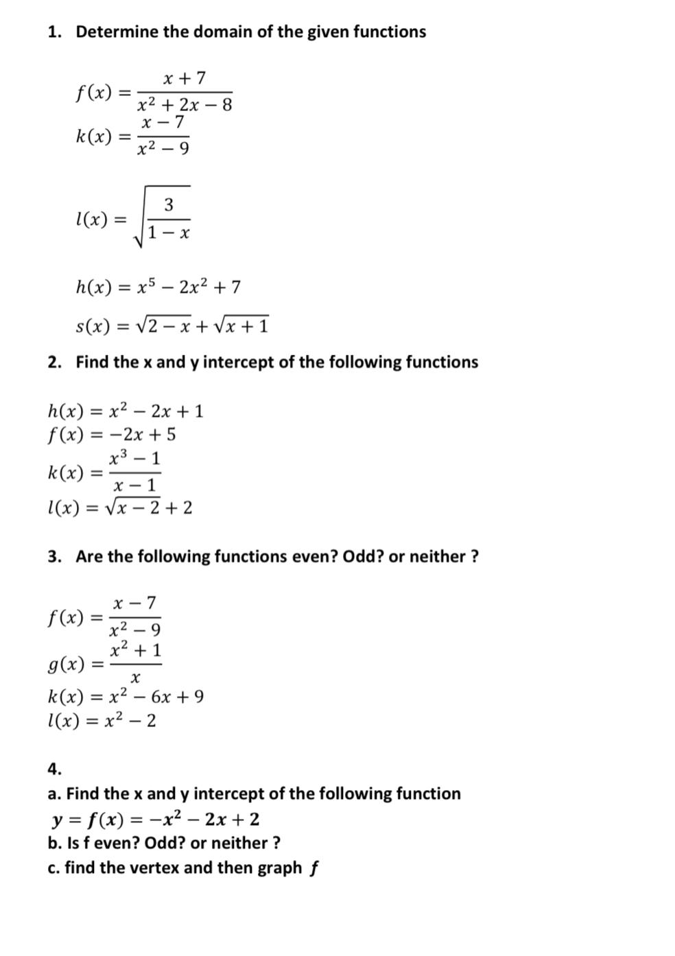 Solved 1. Determine the domain of the given functions | Chegg.com