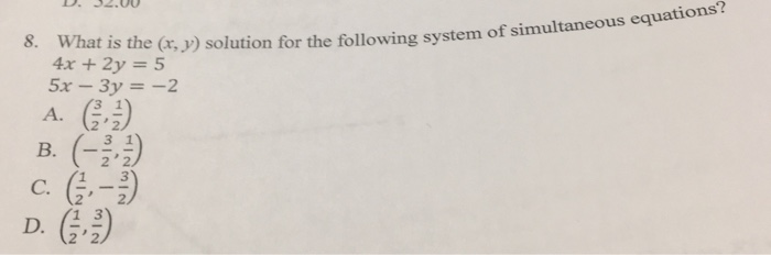 Solved ) solution for the following system of simultaneous | Chegg.com