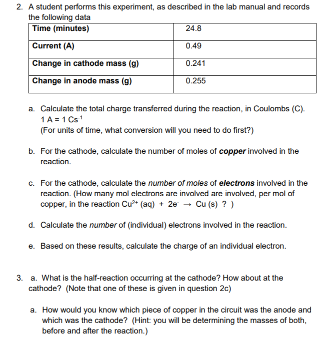 Solved 2. A student performs this experiment, as described | Chegg.com