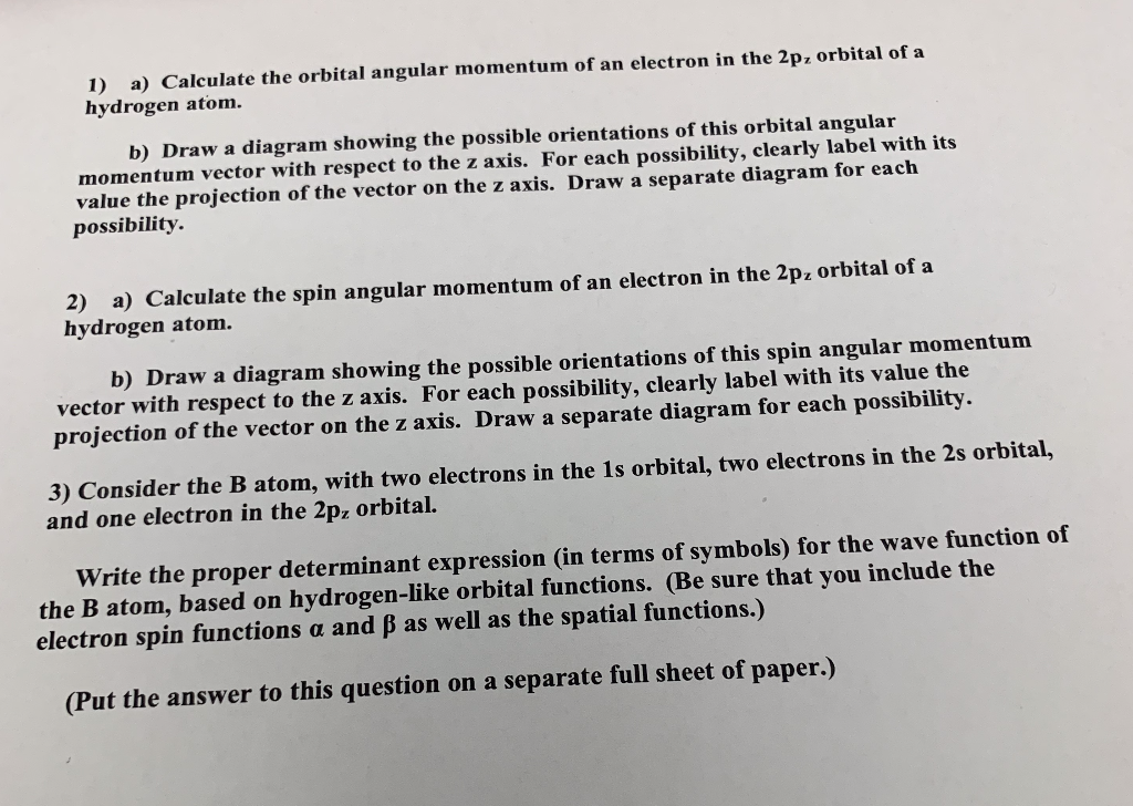 I) a) Calculate the orbital angular momentum of an | Chegg.com
