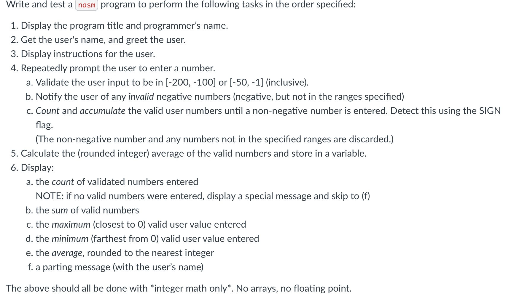 Write and test a nasm program to perform the | Chegg.com