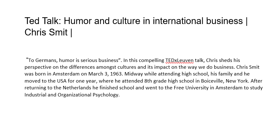 Solved Ted Talk: Humor and culture in international | Chegg.com