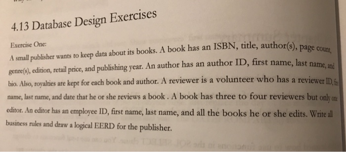 Solved 4.13 Database Design Exercises Exercise One Asumal | Chegg.com