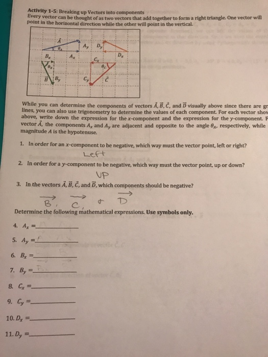 Activity 1-5: Breaking up Vectors into components | Chegg.com