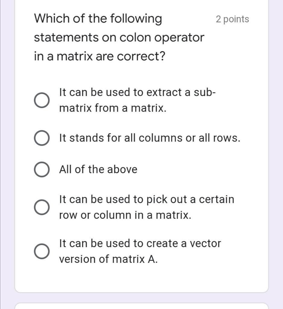 Solved 2 points Which of the following statements on colon | Chegg.com