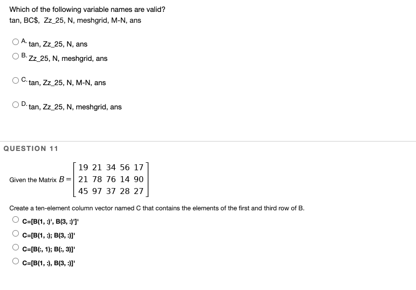 Solved Which of the following variable names are valid? tan, | Chegg.com