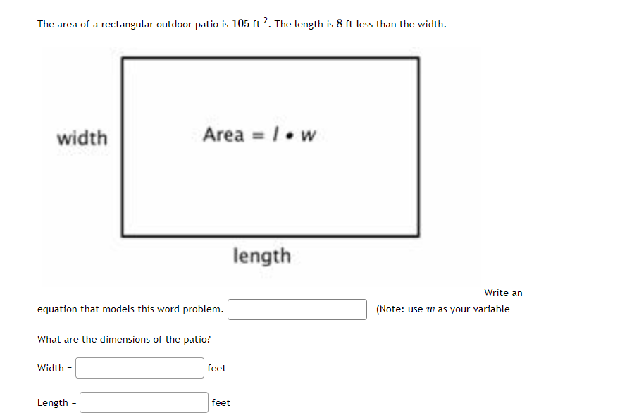 Solved The area of a rectangular outdoor patio is 105ft2. | Chegg.com