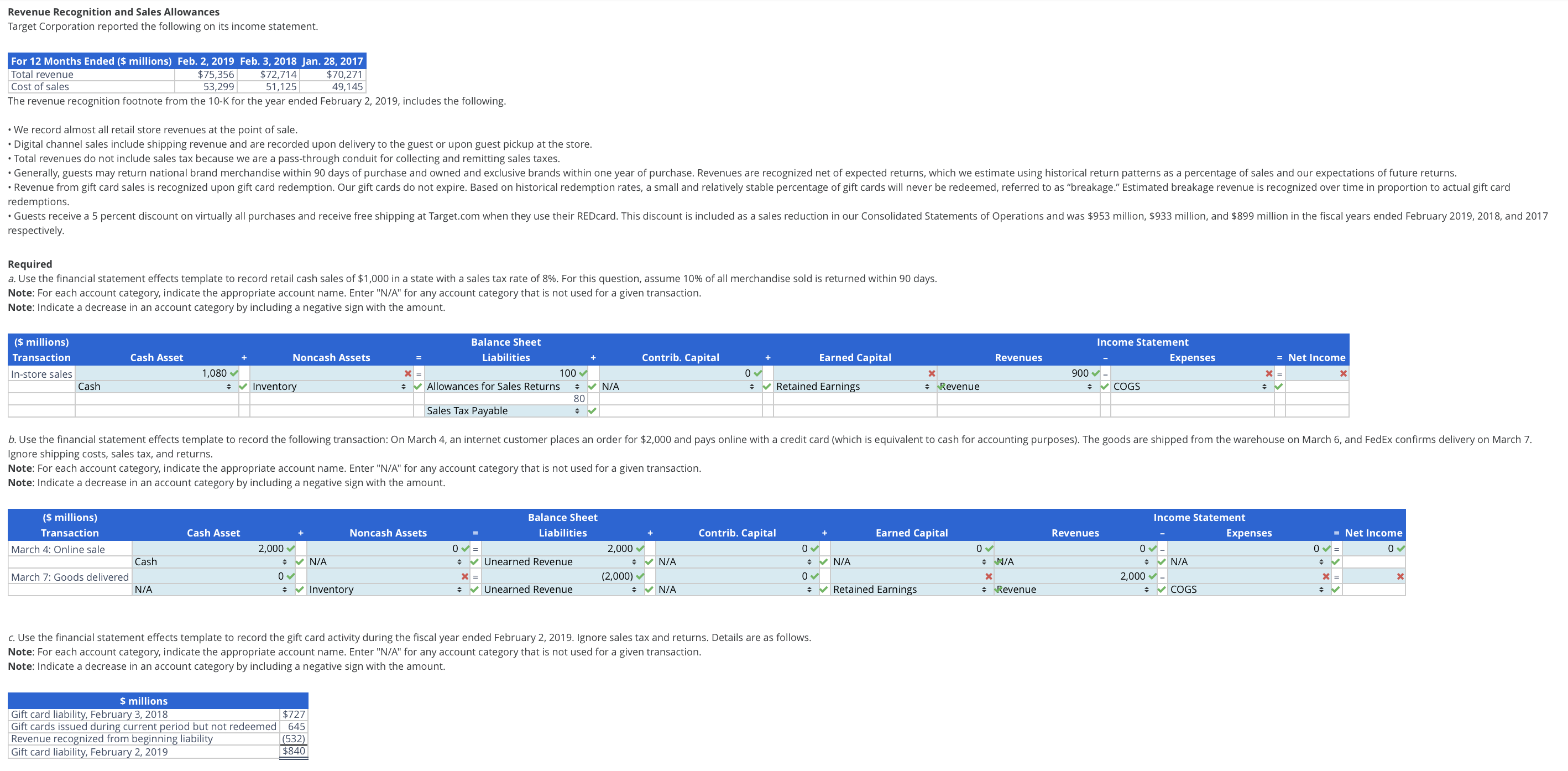 Solved Revenue Recognition and Sales AllowancesTarget | Chegg.com