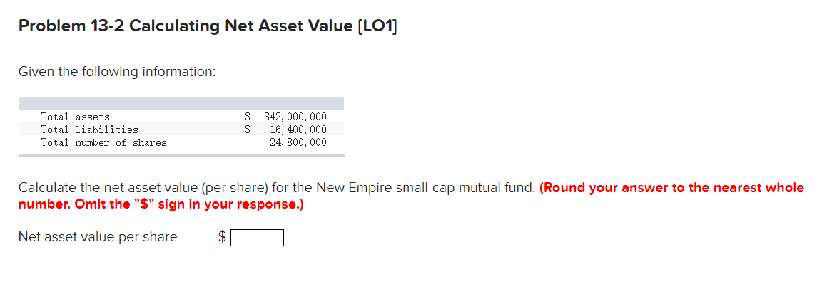 Solved Problem 13-2 Calculating Net Asset Value [LO1] Given | Chegg.com