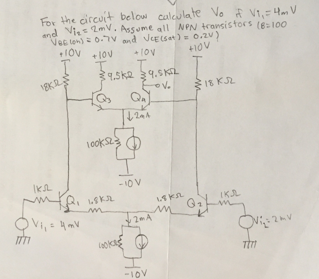 Solved HOV +lov + Iq.sk For the circuit below calculate vo | Chegg.com