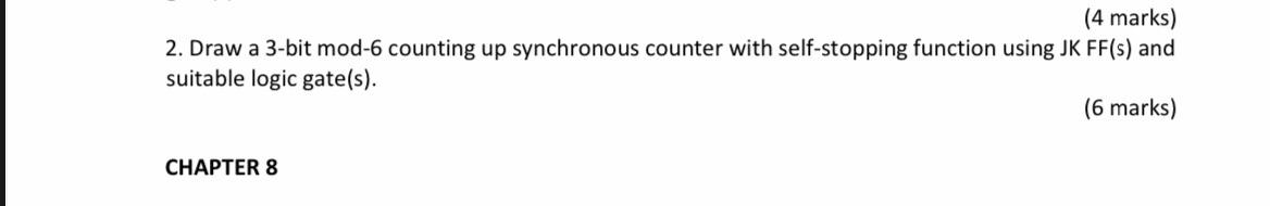 Solved (4 marks) 2. Draw a 3-bit mod-6 counting up | Chegg.com
