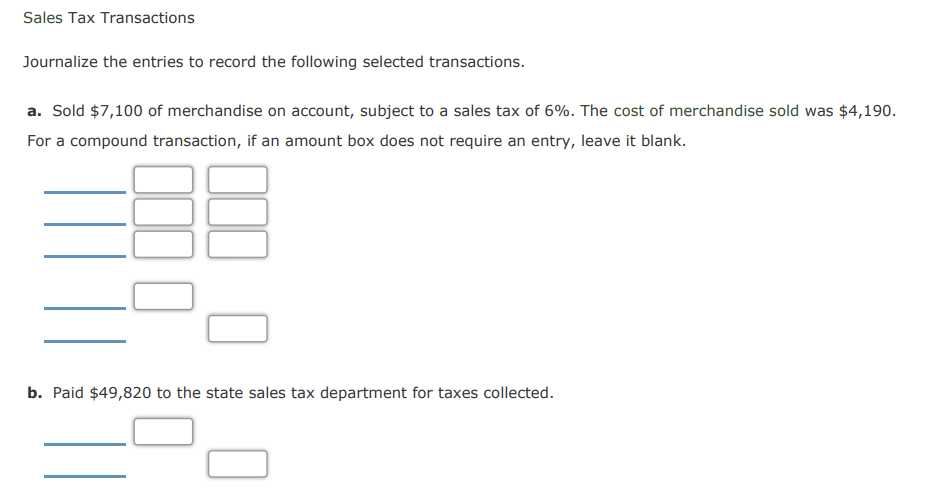Solved Sales Tax Transactions Journalize the entries to | Chegg.com