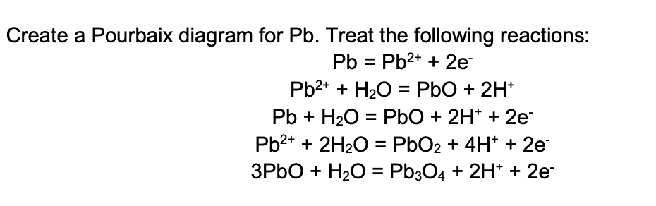 Solved Create a Pourbaix diagram for Pb. Treat the following | Chegg.com