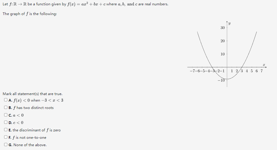 Solved Let f:R→R be a function given by f(x)=ax2+bx+c where | Chegg.com